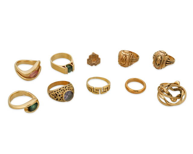Ten Various Gold Rings