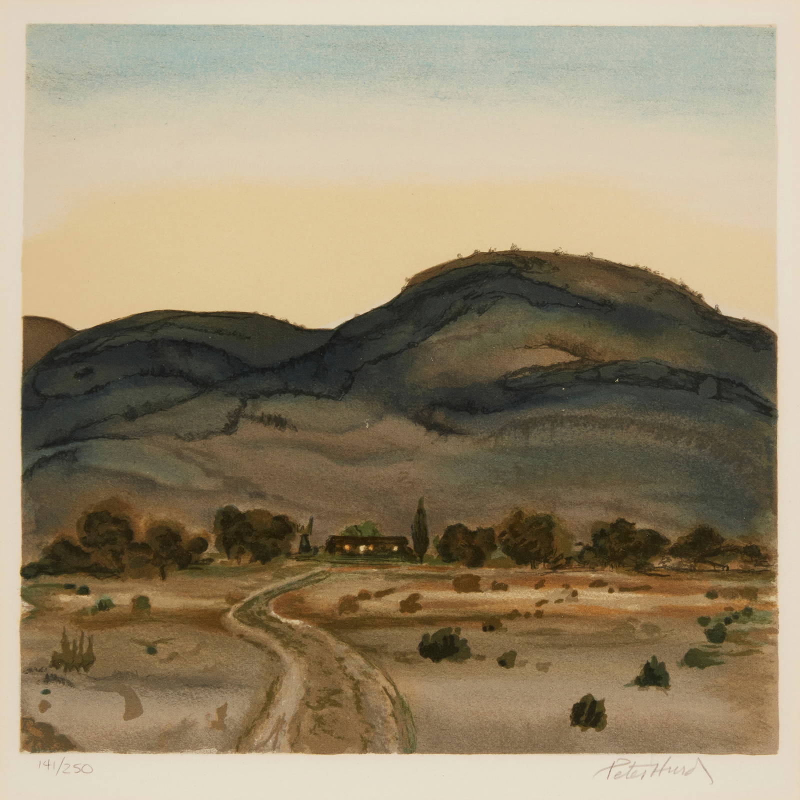 Peter Hurd (1904-1984), "a Ranch At Dawn," Lithograph In Colors On Paper, Image: 9.875" H X 10. ...