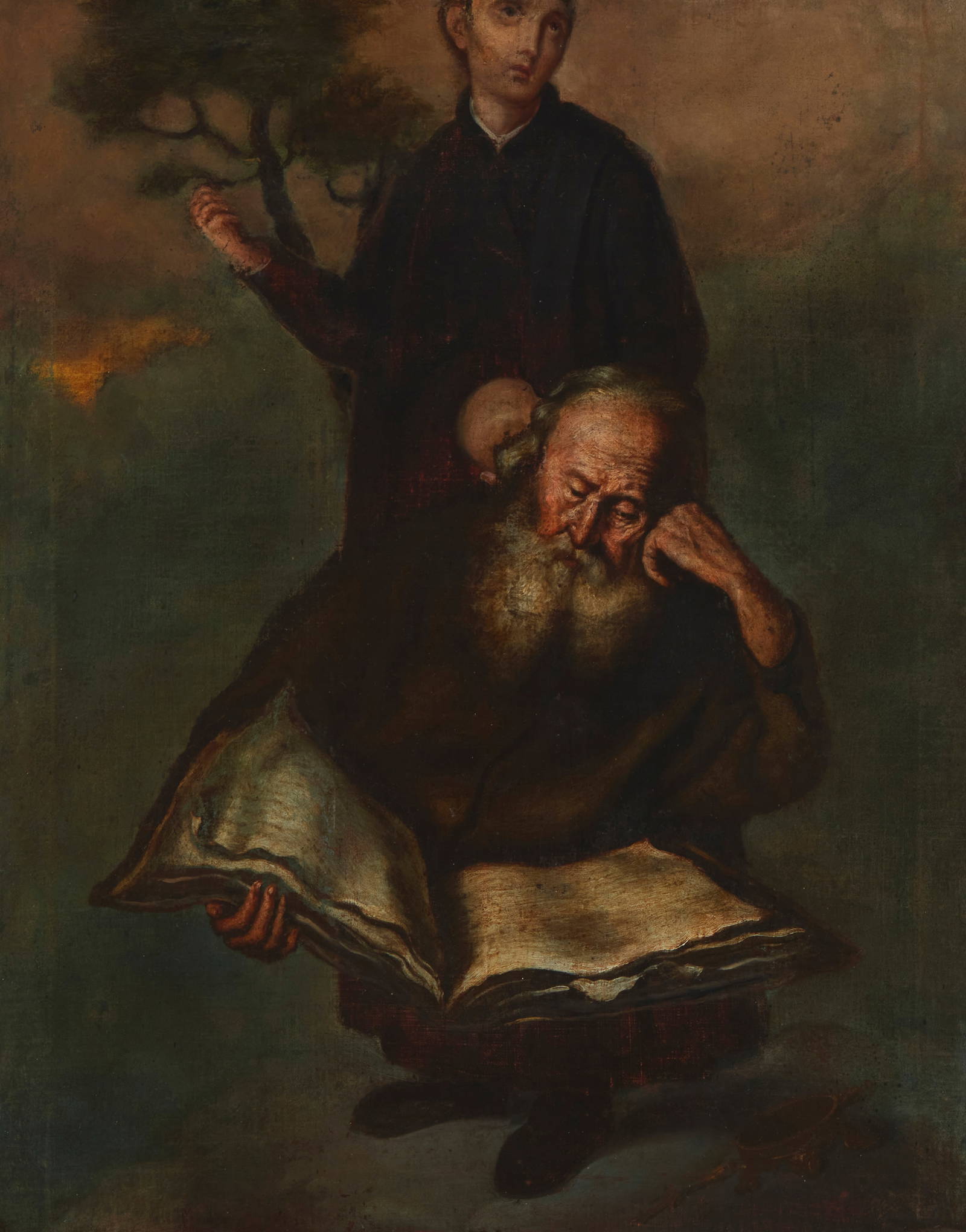 18th Century Spanish School , Bearded Saint Reading, Oil On Canvas, 20. ...