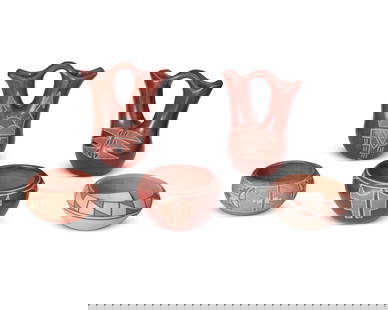 A Group Of Acoma Pueblo Polychrome Pottery Vessels Auction