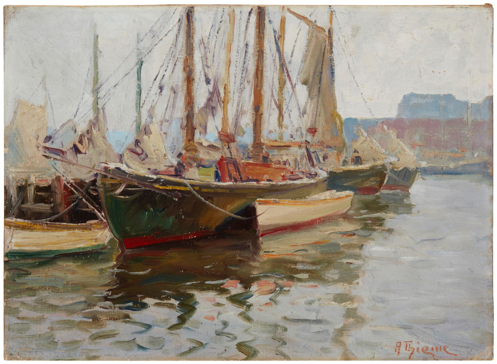 Anthony Thieme (1888-1954), "in Harbor," Oil On Canvas Laid To Board ...