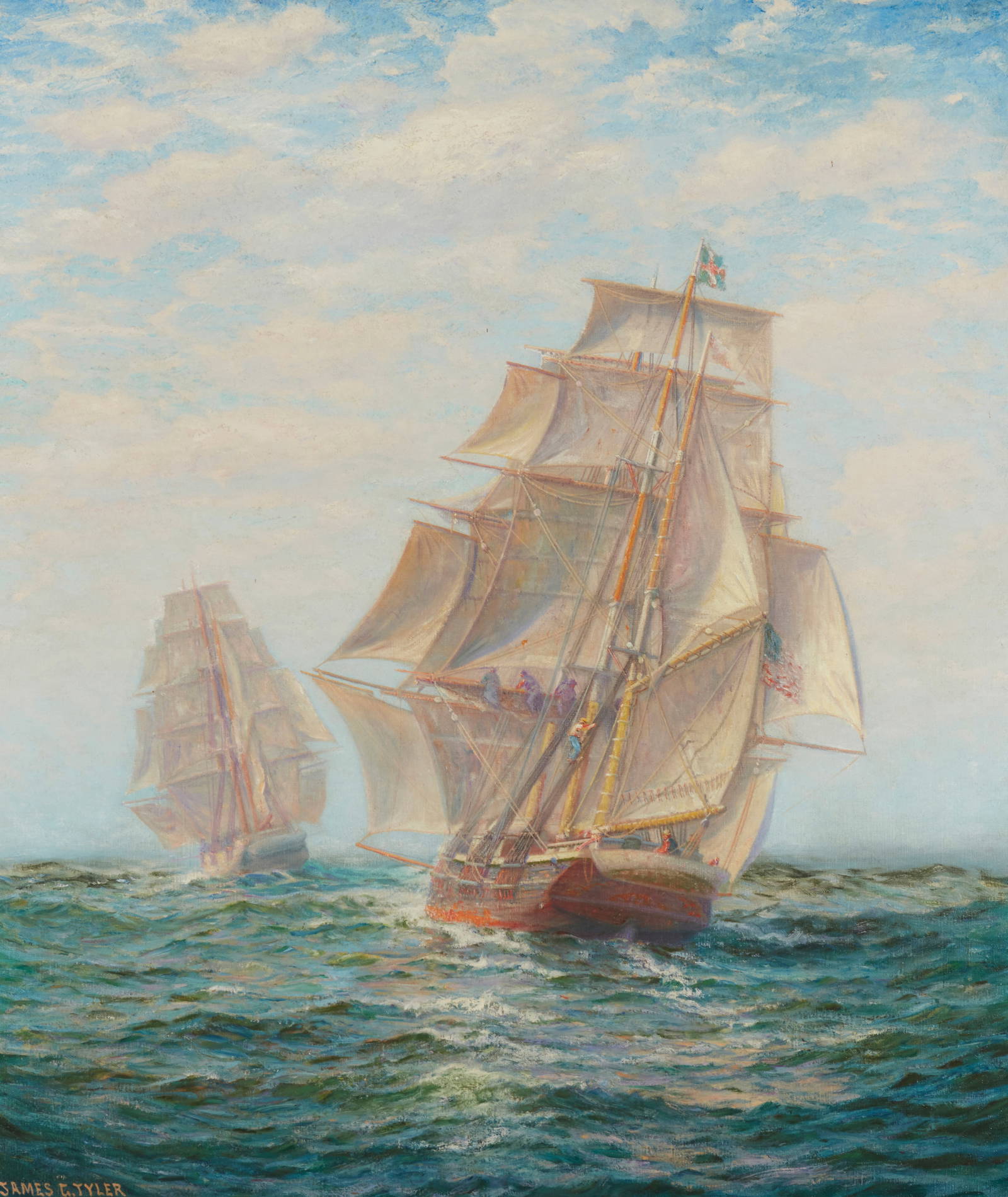 James Gale Tyler (1855-1931), Marine Ships Sailing, Oil On Canvas, 37 ...