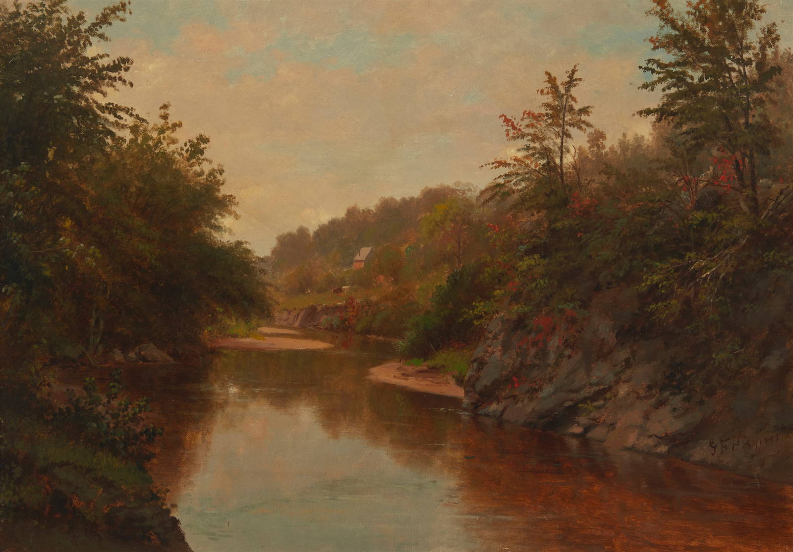 George Frank Higgins (1850-1885), "view On Stowe River, Mass.," Oil On ...