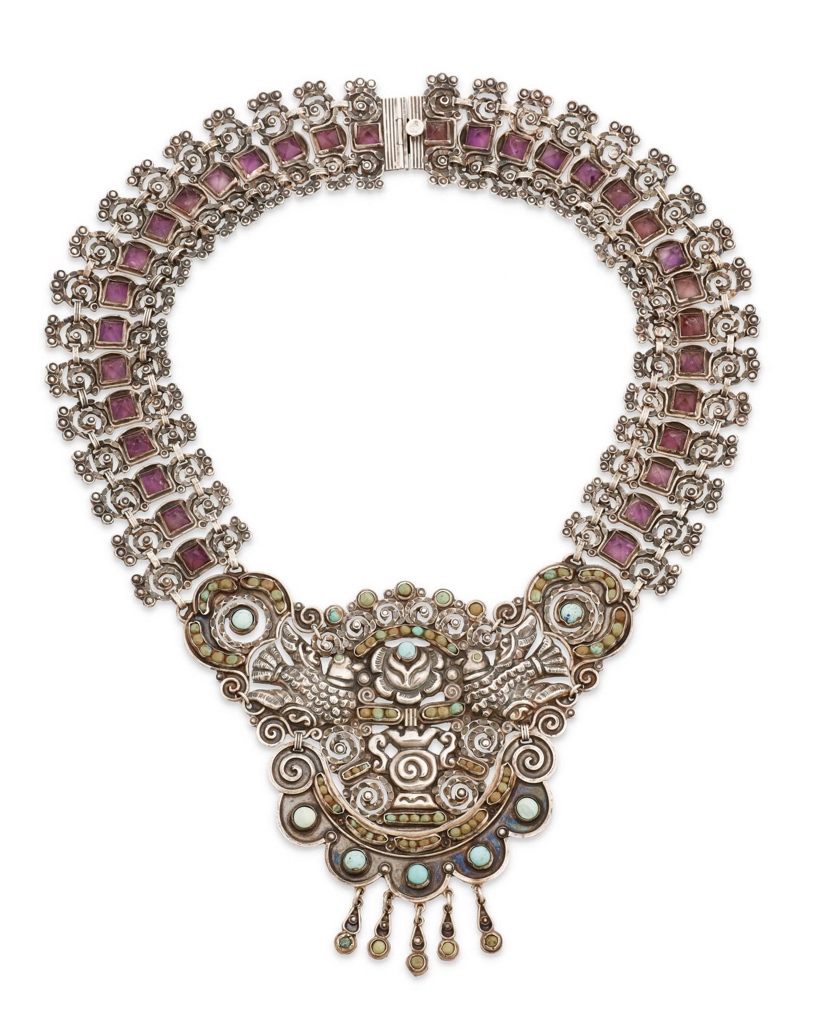 A Matl Sterling Silver And Gem-set Dove And Basket Necklace Auction