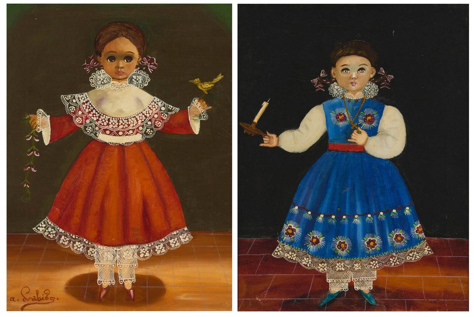 Agapito Labios (1898-1996, Mexican), A Pair Of Portraits Of Children In ...