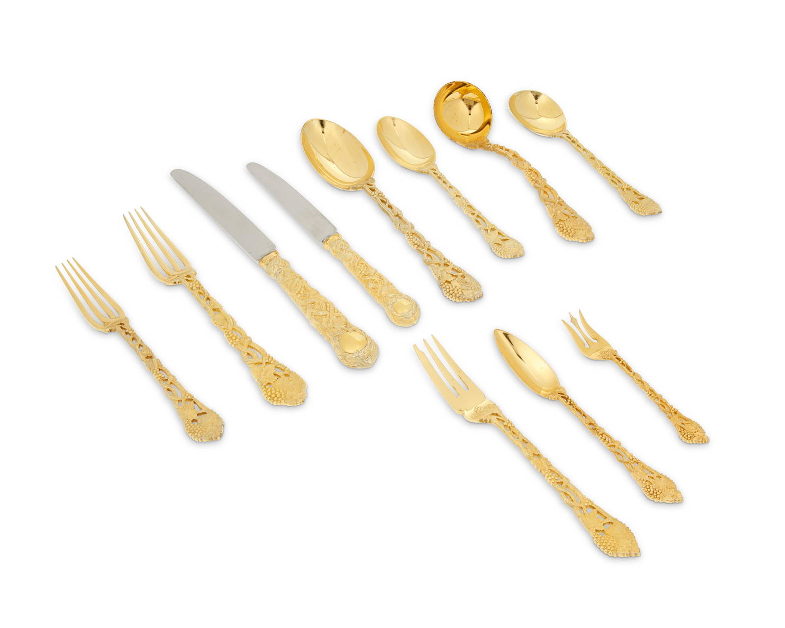 A Garrard & Co. Gilt Sterling Silver 'chased Pierced Vine' Flatware ...