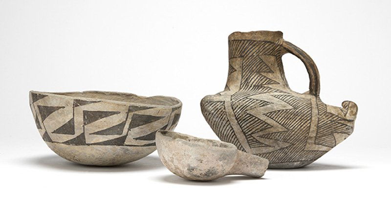 A group of three prehistoric pottery items