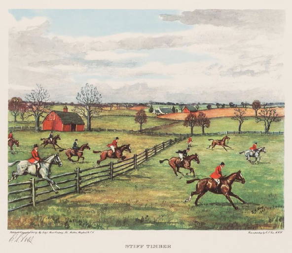 Set Of 4 Voss Signed Fox Hunting Equestrian Prints