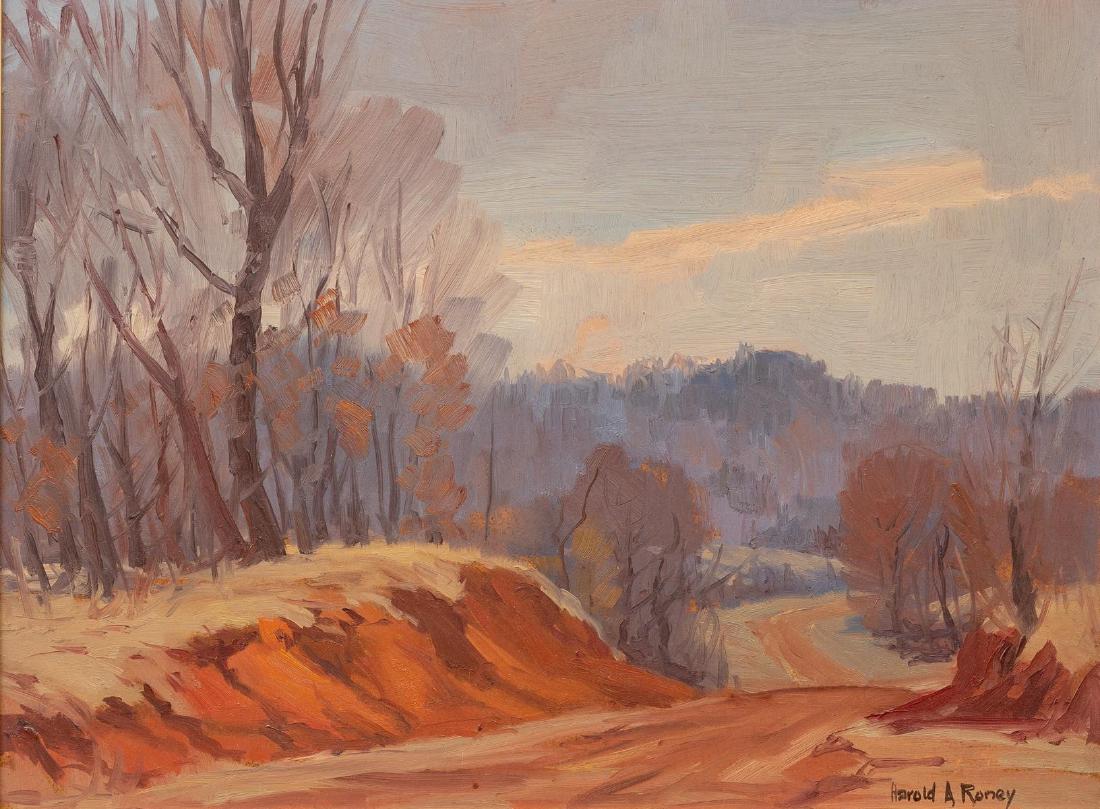 Harold Roney (1899-1986), Red Dirt Road, oil on board,