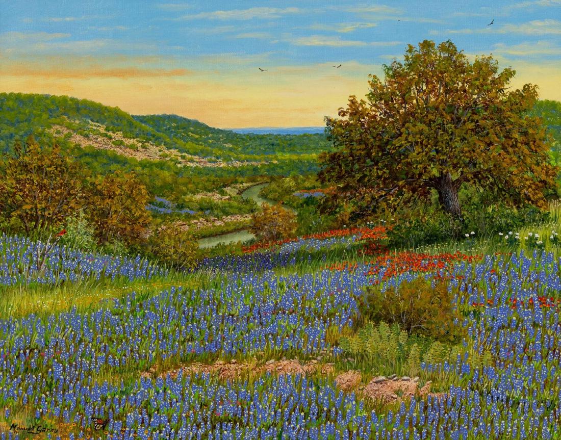 Manuel Garza (b. 1940), "Bluebonnet Sunset", oil