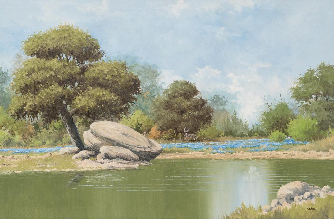 Jerry Ruthven (b. 1947), Riverside Bluebonnets, oil