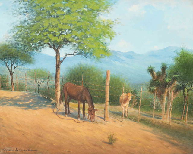 Gabriel Salazar, Ranch, 1995, Signed Oil On Canvas,