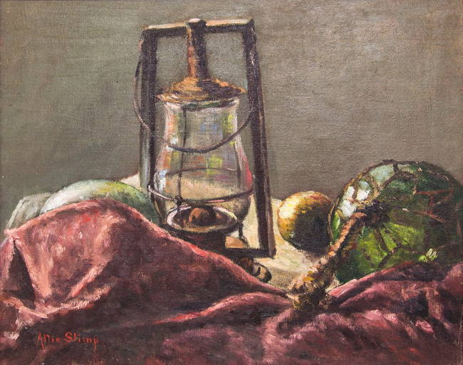 Altie Slimp (1896 1966), Still Life With Lantern, Oil