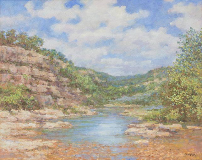 Robert Hamman, "hill Country Bluffs", Oil On Canvas