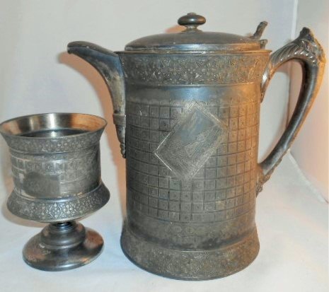 1868 MERIDEN SILVER PLATE INSULATED PITCHER w/Goblet