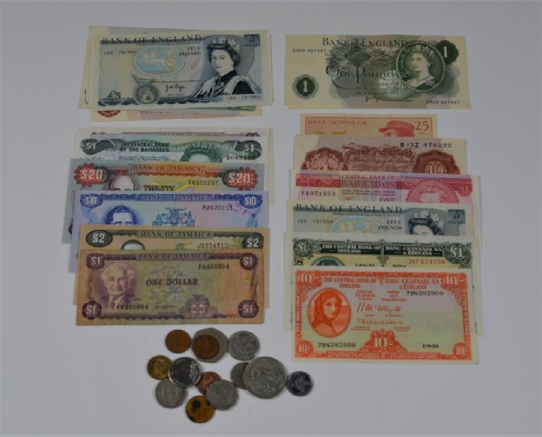 Lot Of International Bank Notes, Currency & Coins
