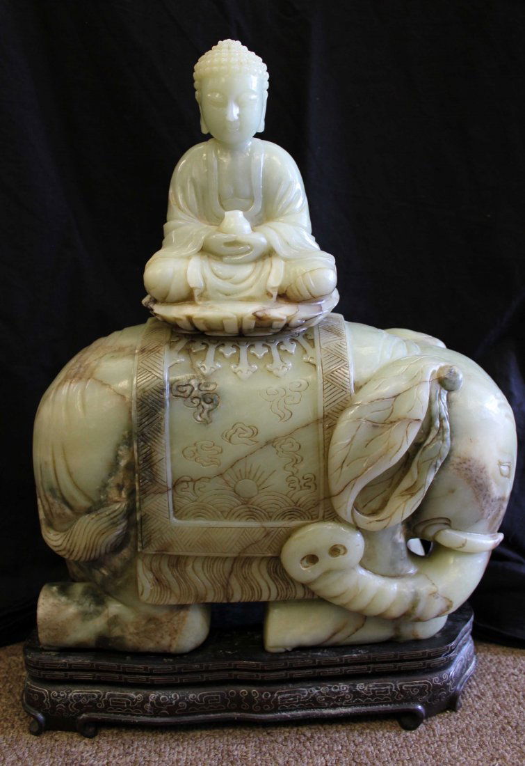 QING DYNASTY, A CARVED LARGE REAL NATURAL JADE BUDDHA