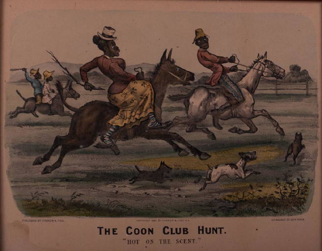 Currier & Ives " The Coon Club Hunt" Lithograph