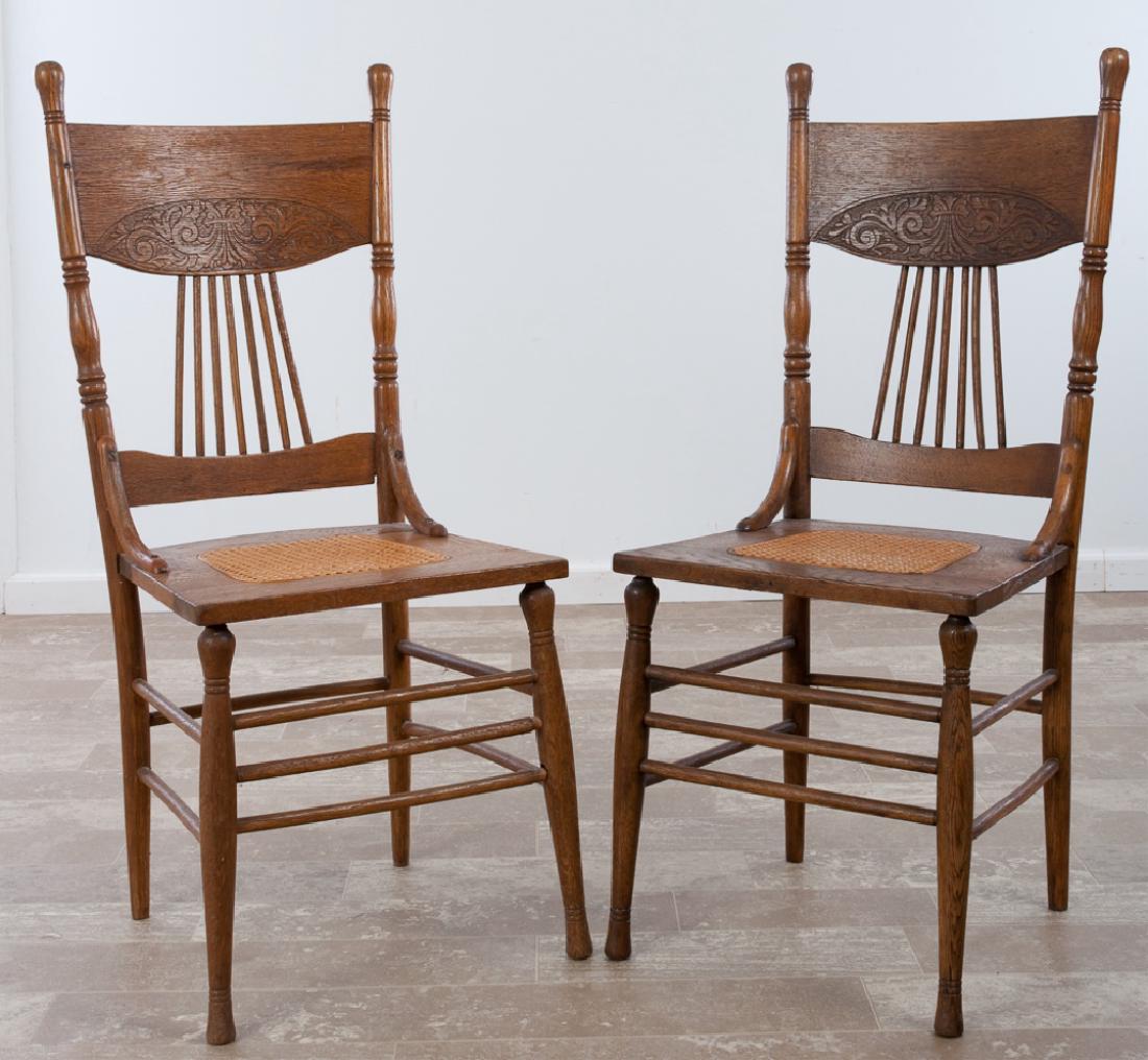 Oak Pressed Back Chairs Pair, Caned Seats