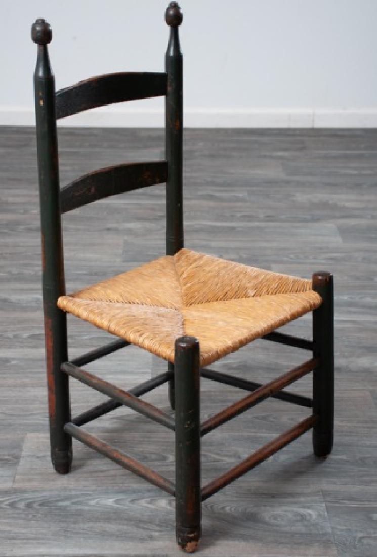 Antique Mule-Ear Low Chair, Rush Seat & Painted