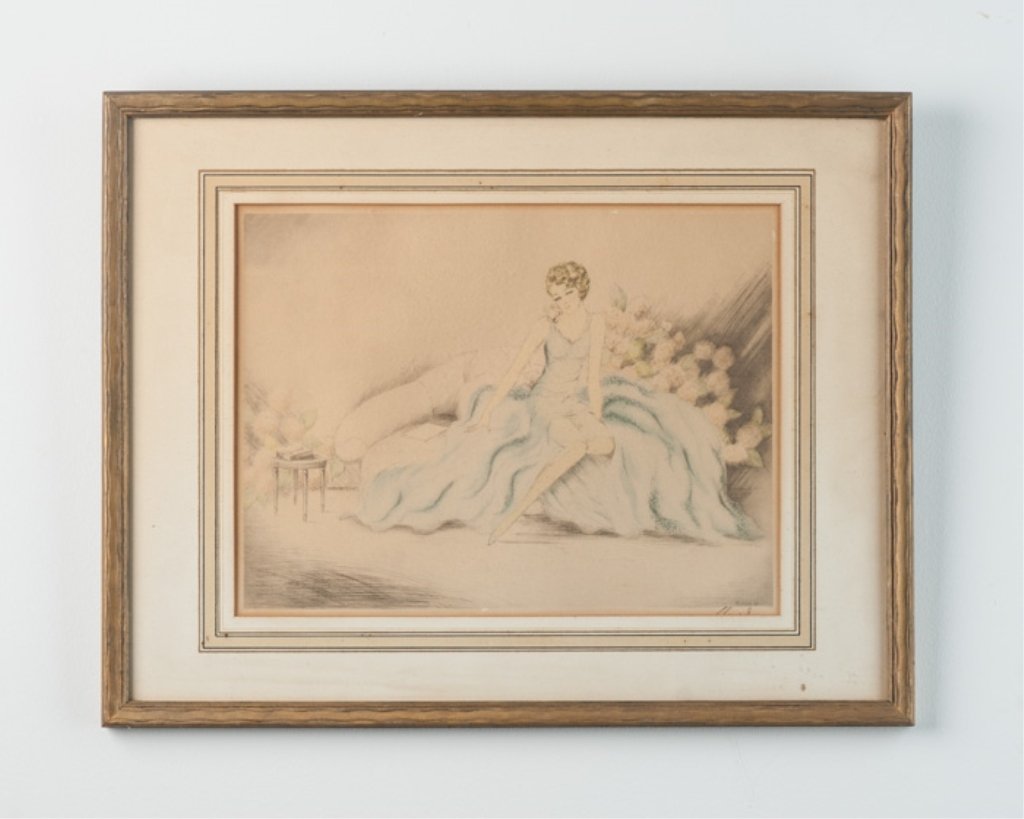 Claudius Chanel Lithograph, Young Lady On Chaise