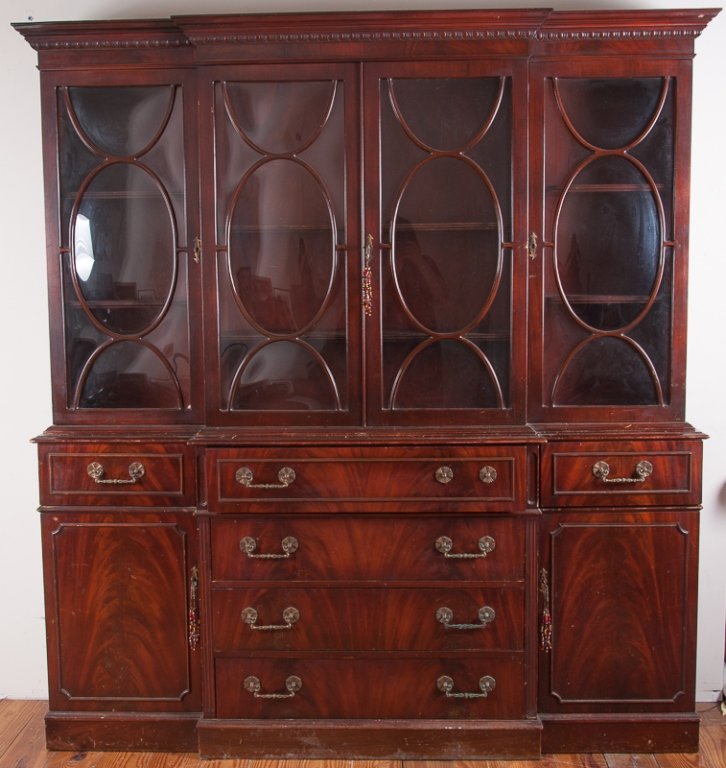 Antique Mahogany Breakfront w/ Bubble Glass Doors