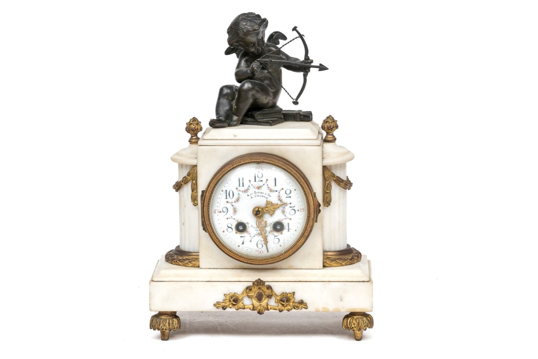 19th Century French Marble And Dore Bronze Mantel Clock, A La Gerbe D ...