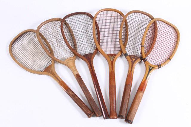 Group Of 6 Antique Flat Top Tennis Rackets