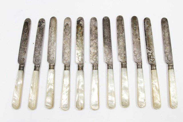 Set Of 11 Antique Pearl Handled Fish Knives
