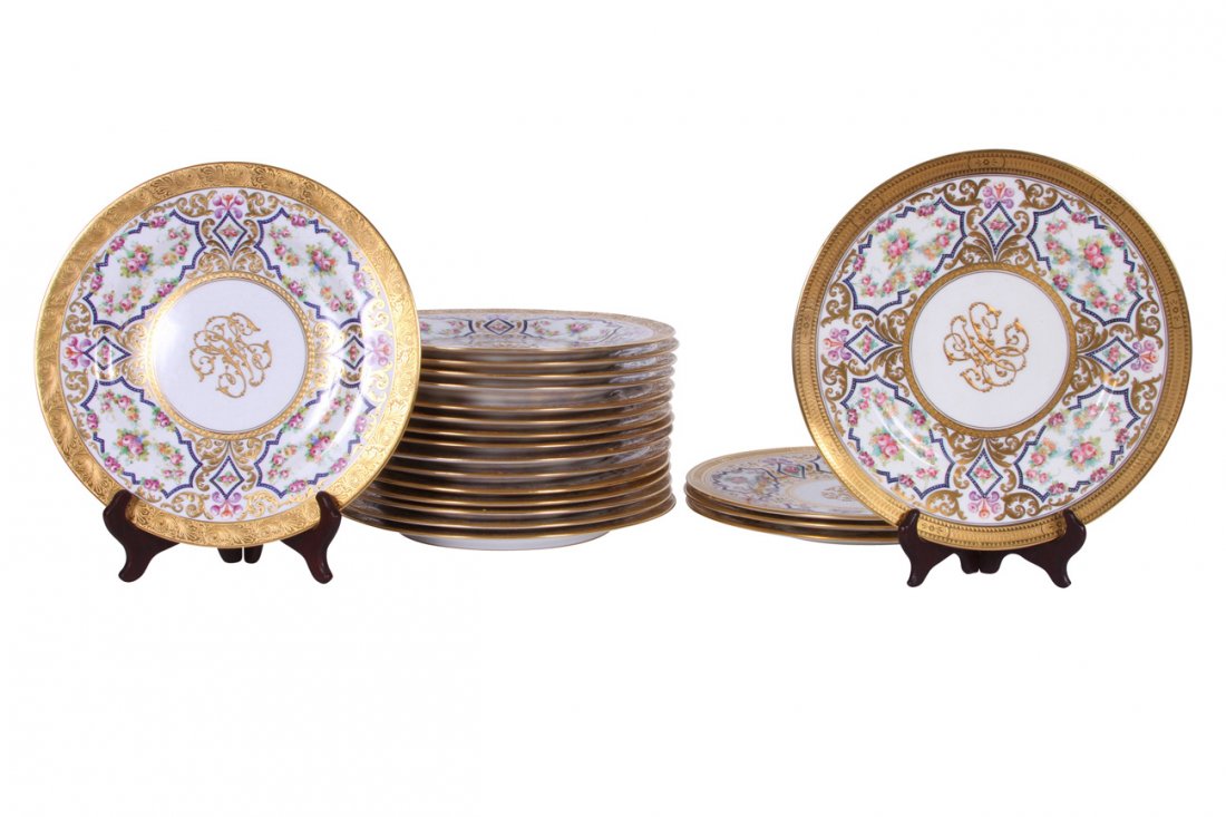 Set Of 22 Antique Gilded Porcelain Dinner Plates - May 20, 2015 | Black ...