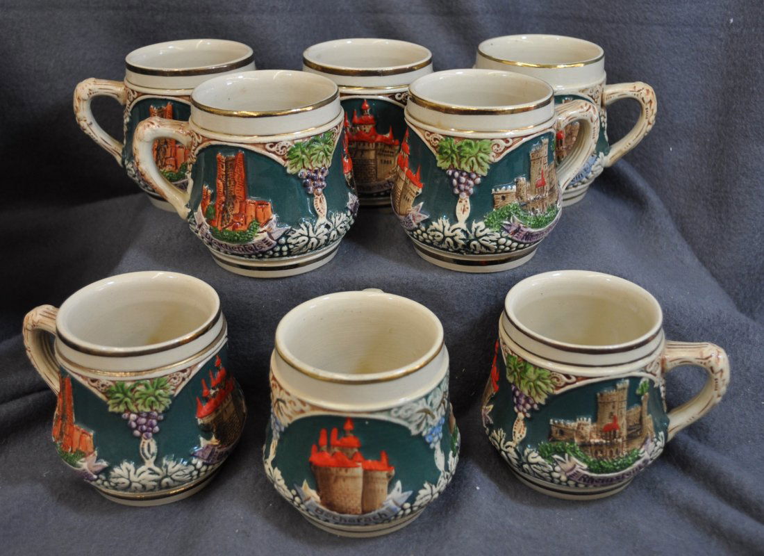 1950s MARZI REMY GERMAN EARTHENWARE PUNCH BOWL, CUPS XJ