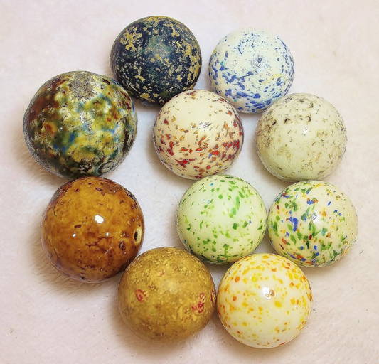 1920s Hand Made (10) Mottled Earthenware Marbles