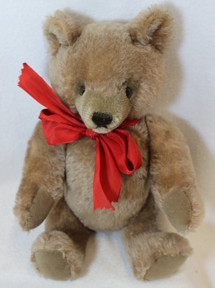 ORIGINAL STEIFF MOHAIR 1969 BEAR WITH RED BOW JOINTED
