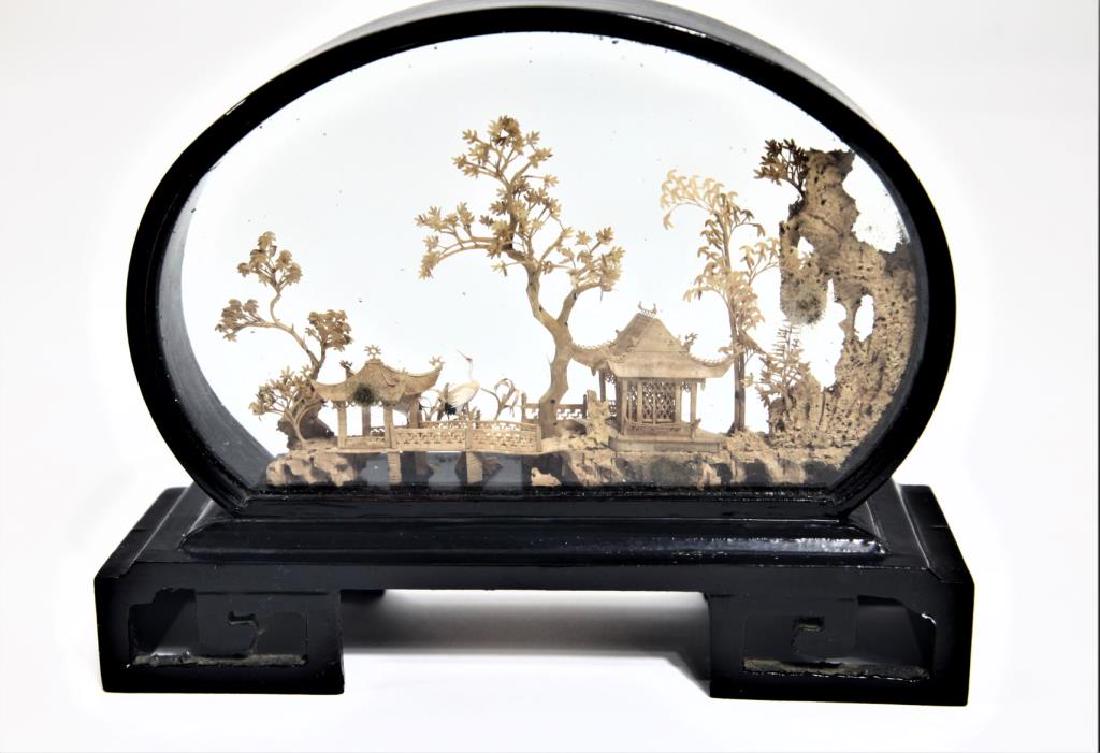 Vintage Chinese Cork Carved Sculpture in Glass