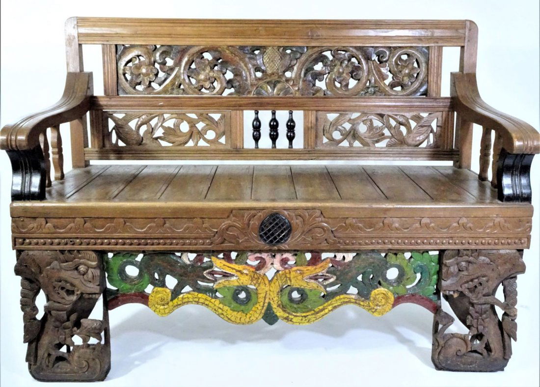 Carved Indonesian Entry Bench