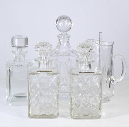 Collection Of (4) Decanters And (1) Carafe