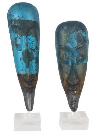 (2) Modern Ceramic Face Masks On Lucite Bases