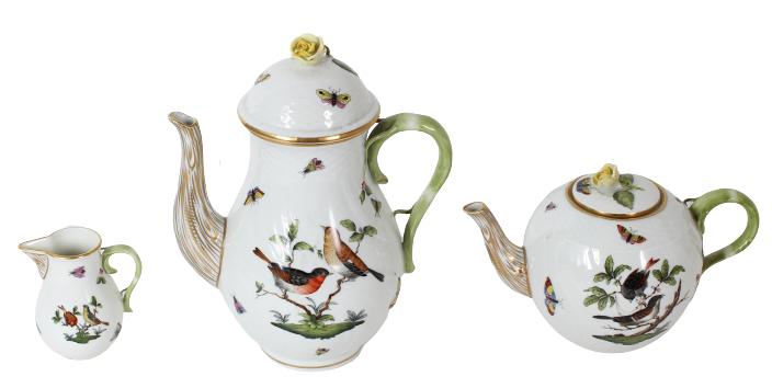 (3) Piece Herend Rothschild Bird Tea Set