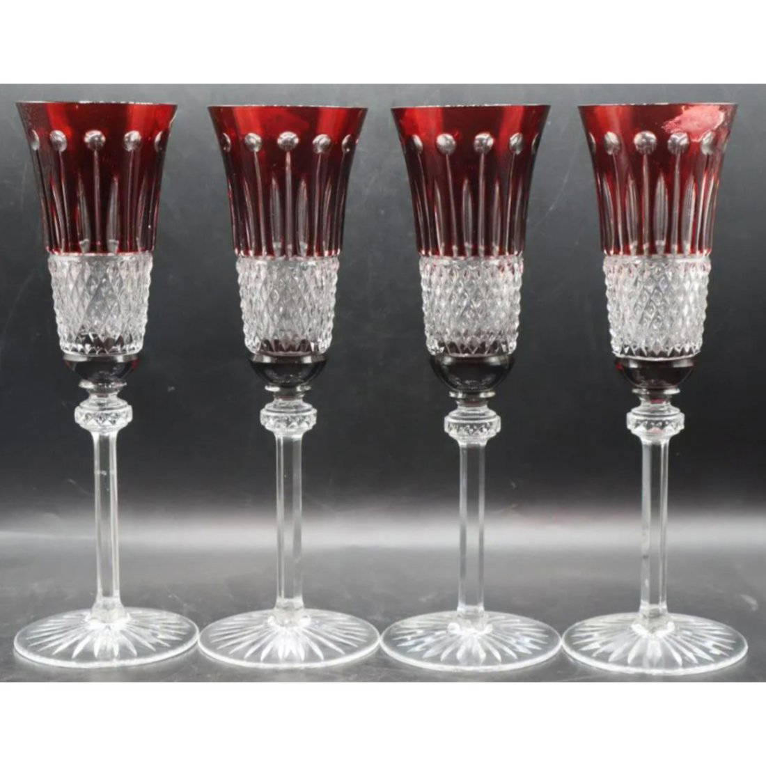 (4) Ruby Red Champagne Flutes Auction