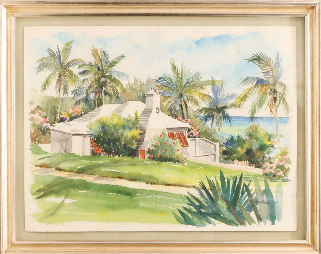 Bermuda Watercolor Coastal Scene Auction