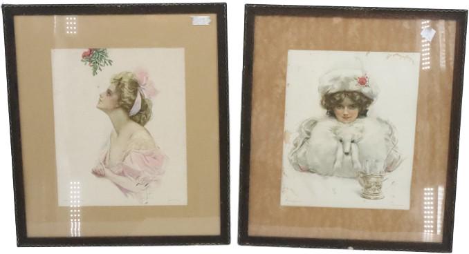 (2) Harrison Fisher Women Portraits Prints Auction
