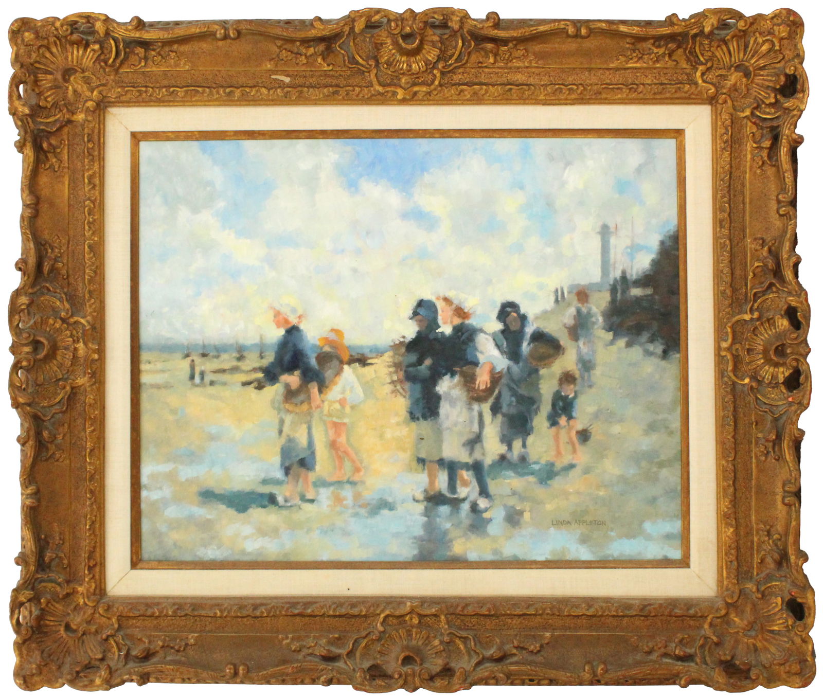 Linda Appleton Oil On Canvas Figural Beach Scene Auction