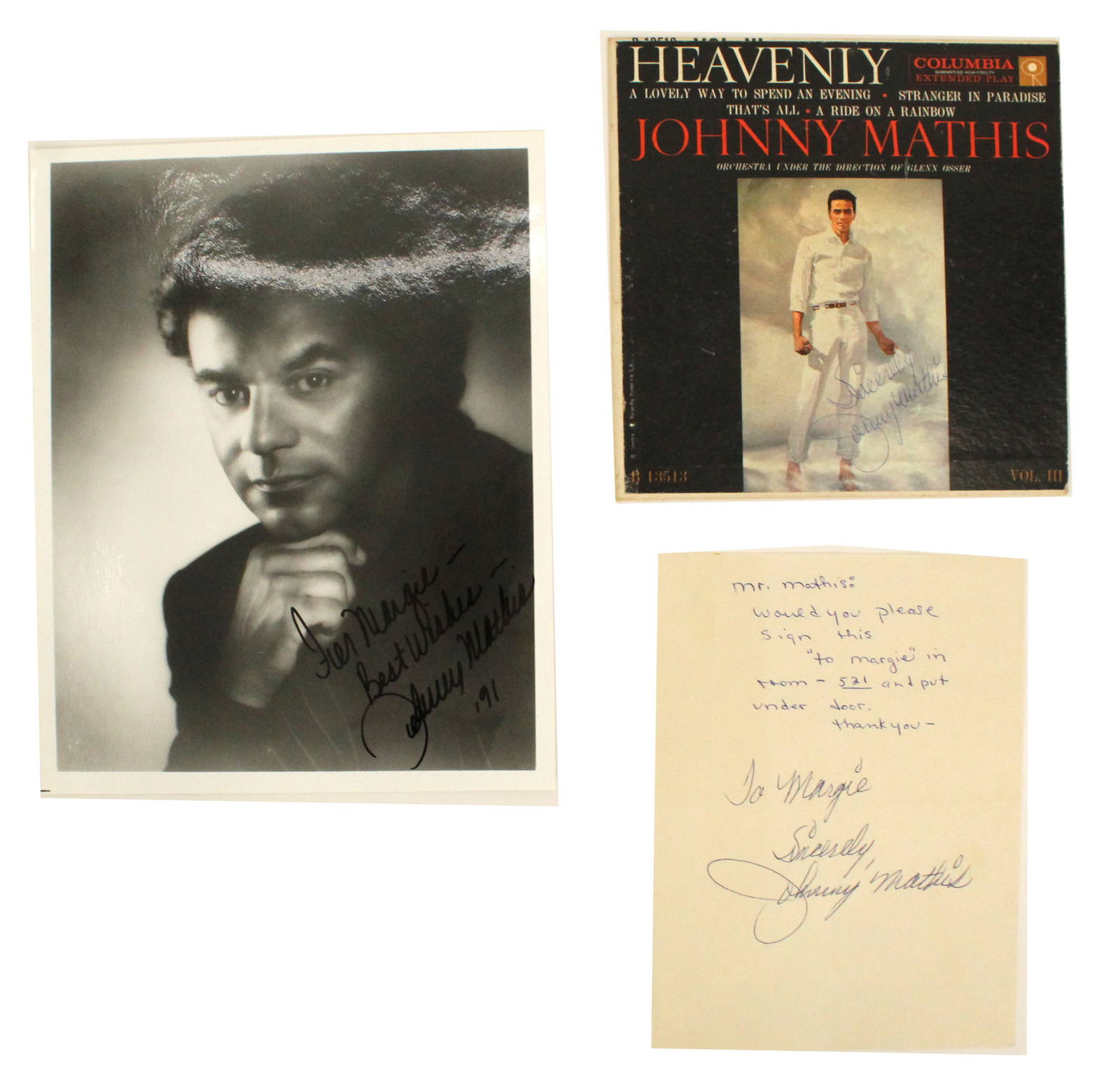 Autograph Of Legendary Singer Johnny Mathis Auction