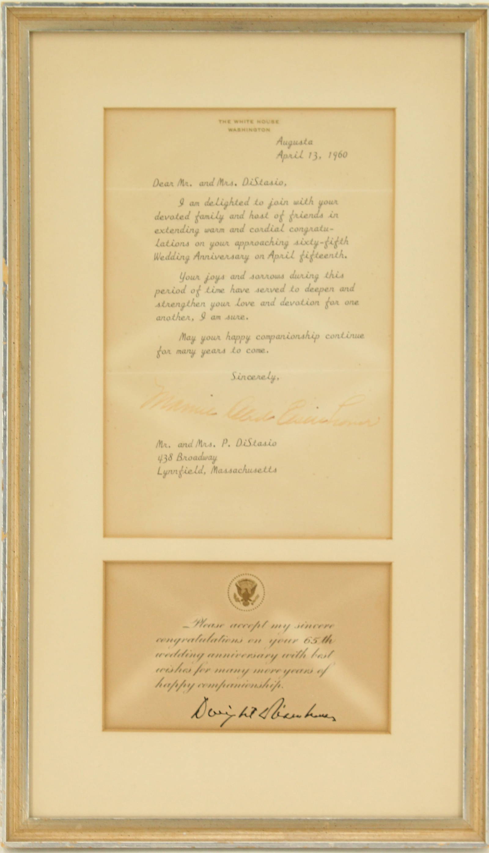 Personal Signed Letter Of Congratulations From Dwight And Mamie ...