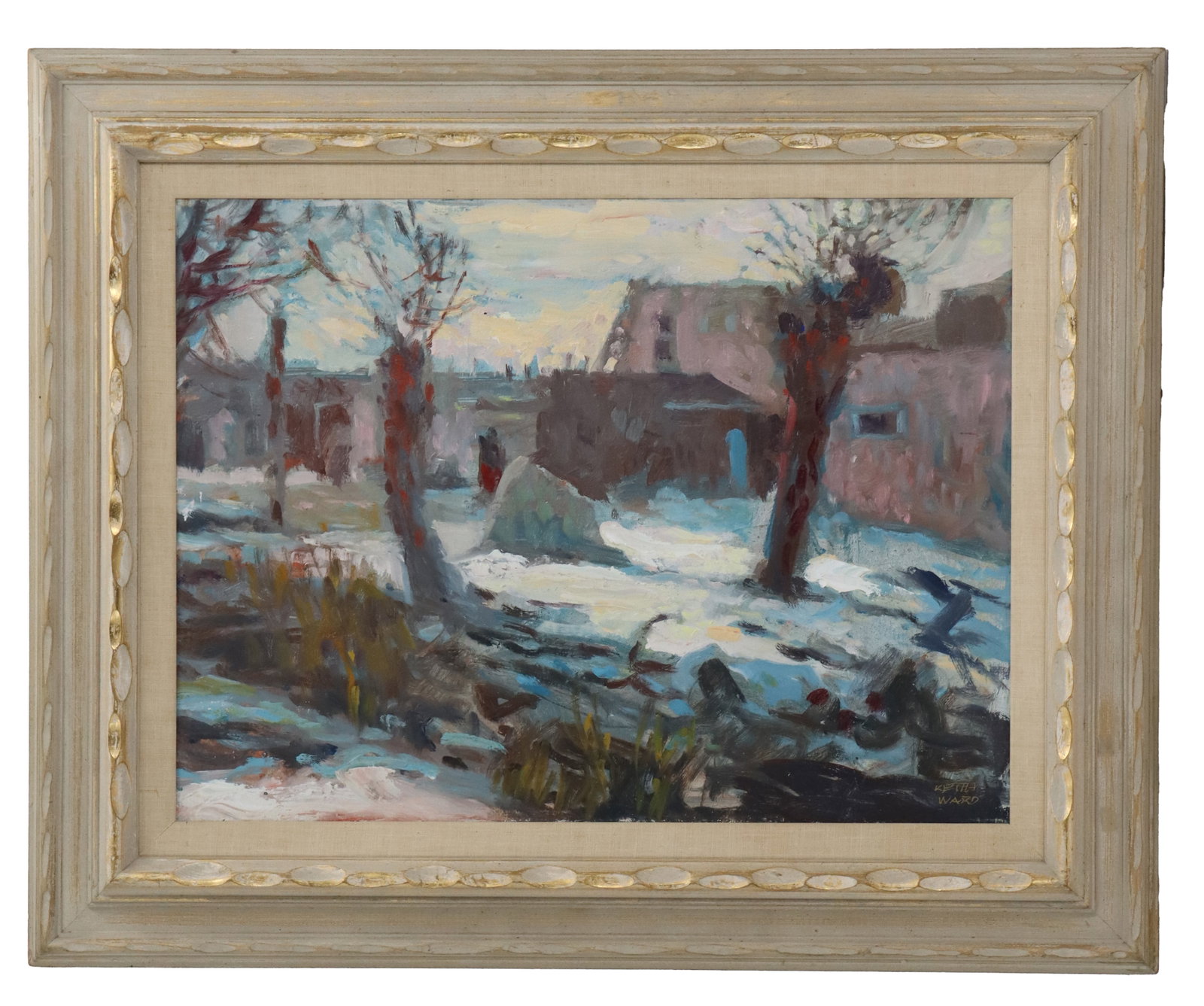 Keith Ward (1906-2000) American, Oil On Canvas, "taos Pueblo In Winter ...