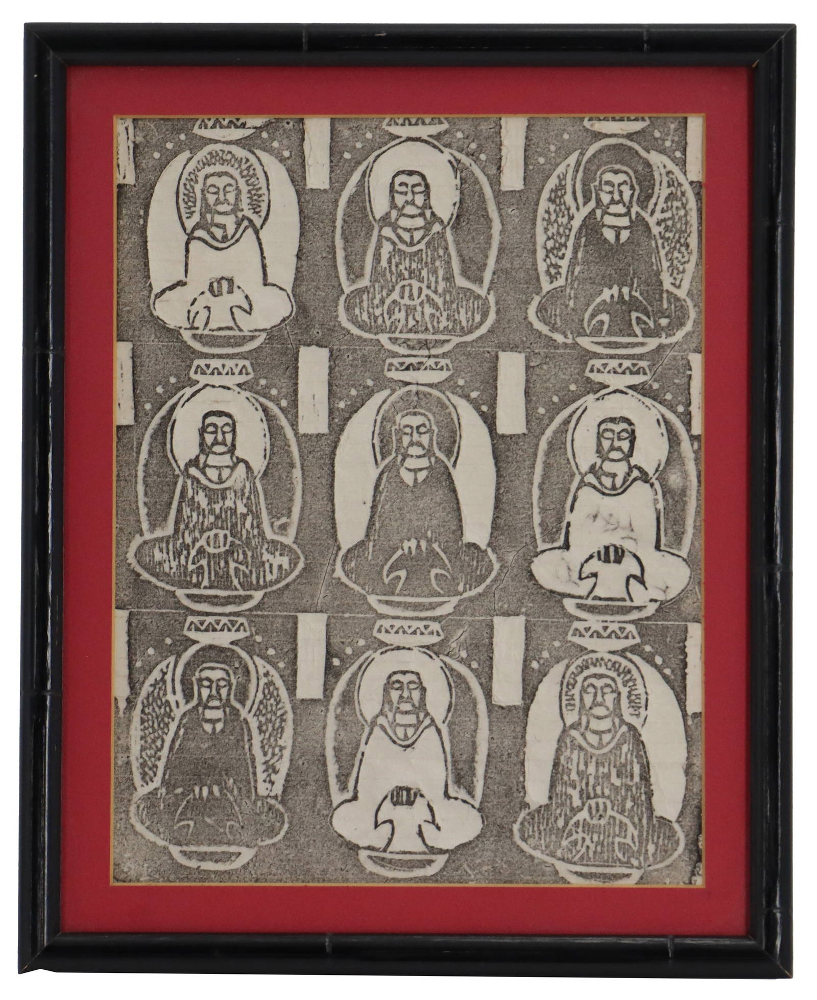 Japanese Temple Rubbing Of Amida Buddha Figures Auction