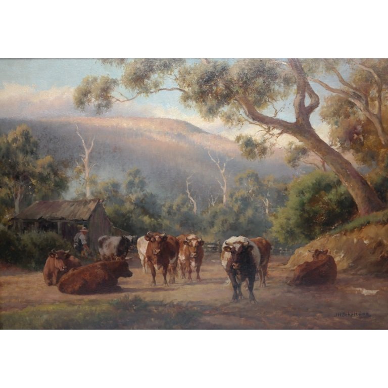 J.H. Scheltema (1861-1938) Australian w/ Cattle