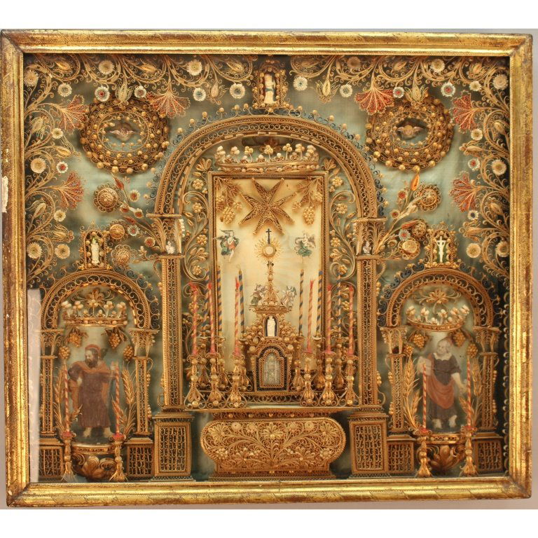 Antique European Religious Devotional Altarpiece