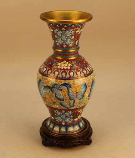 Vintage 'jingfa' Cloisonne Butterfly Vase