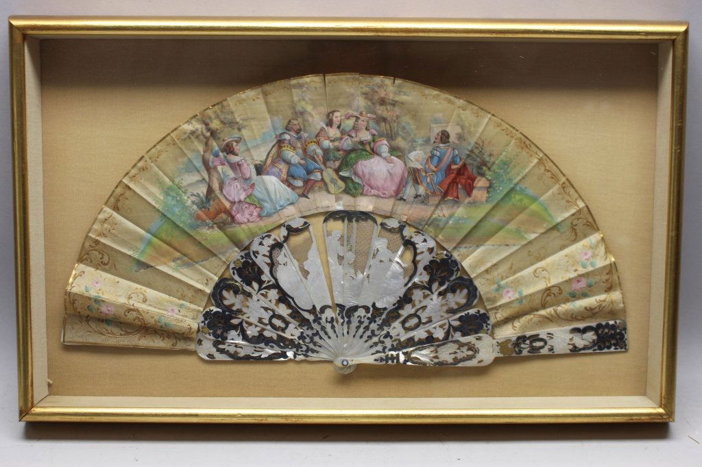 Exceptional Hand Painted Framed Fench Fan